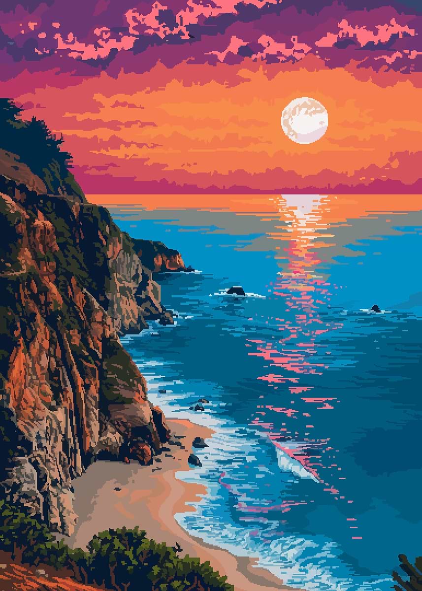 'California Coast Pixel Art' Poster, picture, metal print, paint by ...