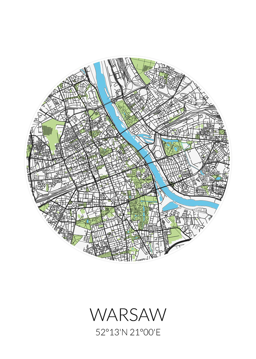 'Warsaw Circle City Map' Poster, picture, metal print, paint by ...