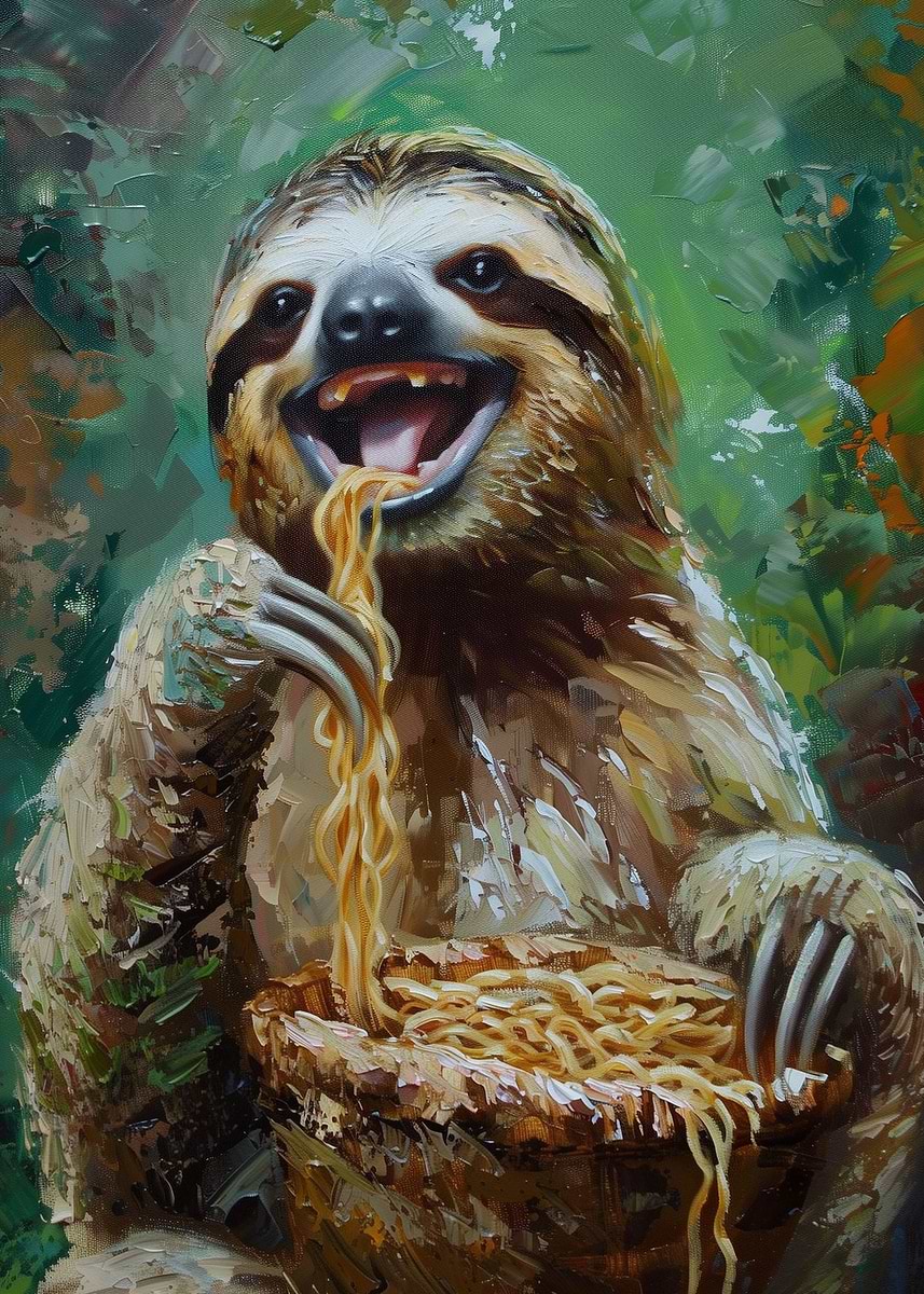 'Funny Adorable Sloth Eat' Poster, picture, metal print, paint by Zenz ...
