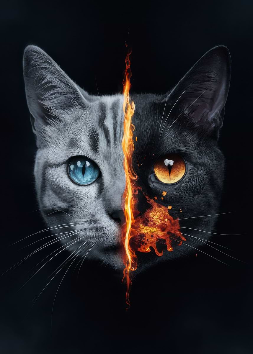 'Cat Fire' Poster, picture, metal print, paint by DecoyDesign | Displate