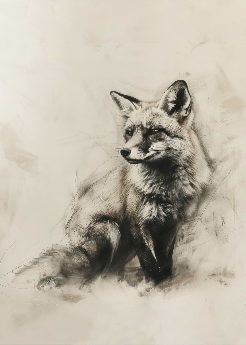 'Fox In Charcoal Art' Poster, picture, metal print, paint by Usama ...