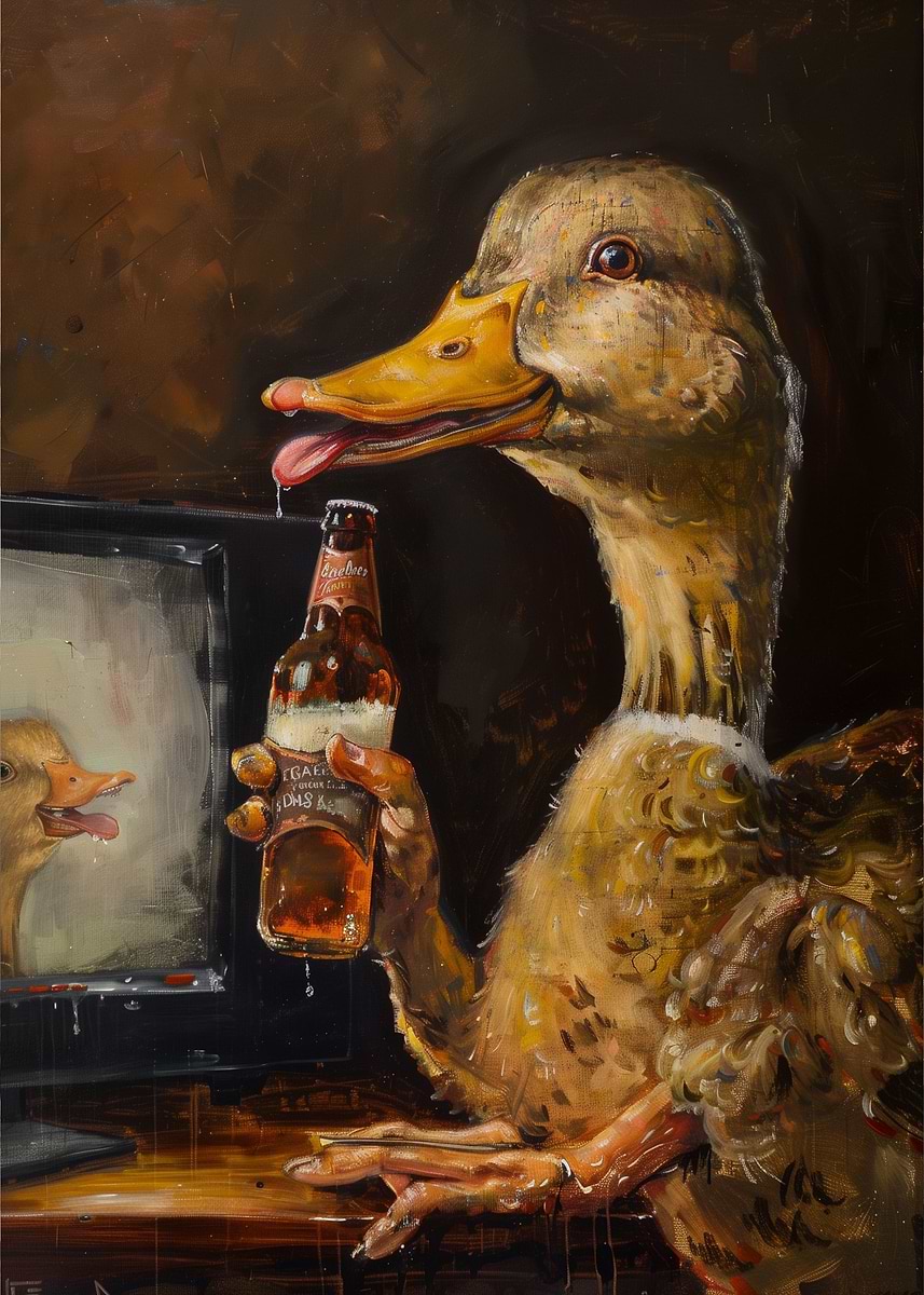 'Drunk Duck Drinking Beer' Poster, picture, metal print, paint by Zenz ...