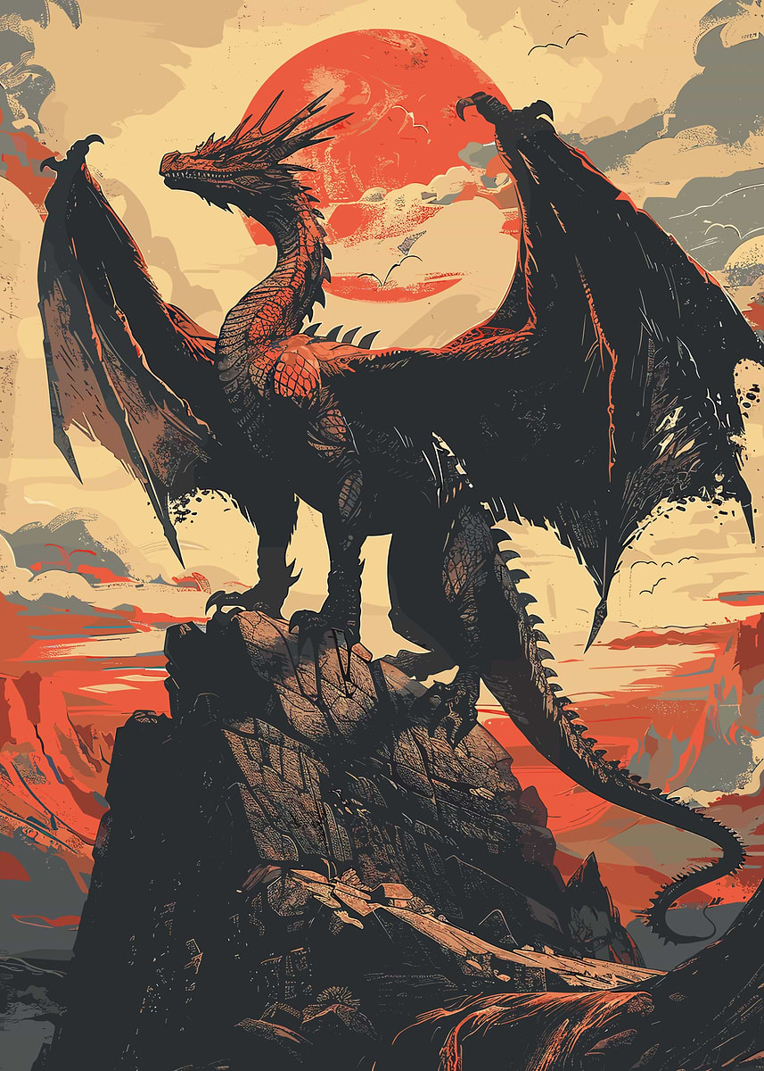 'Fantasy Retro Dragon Beast' Poster, picture, metal print, paint by ...