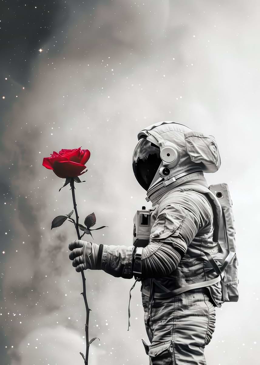 'Astronaut Holds a Red Rose' Poster, picture, metal print, paint by ...