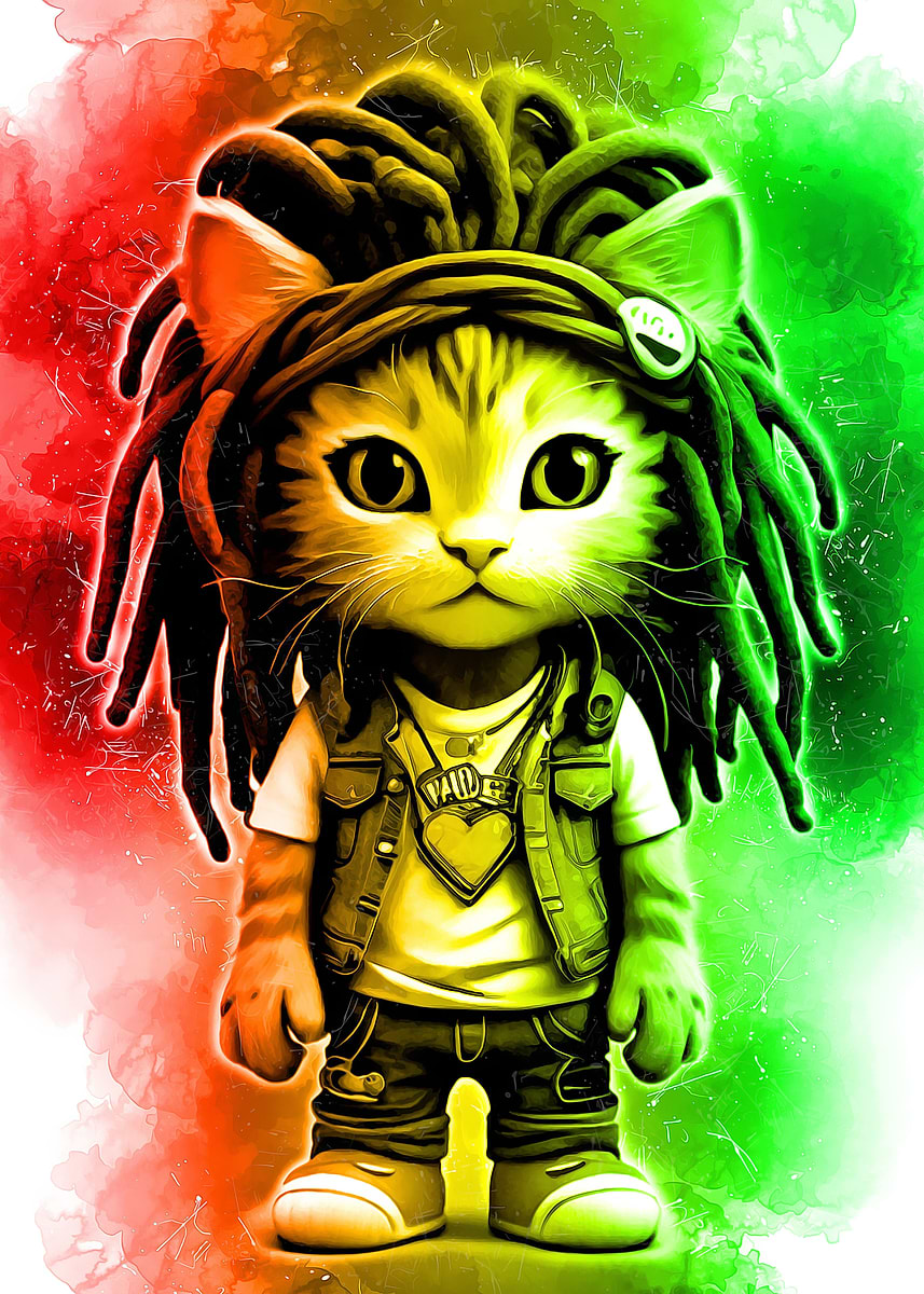 'Cute cat with dreadlocks' Poster, picture, metal print, paint by ...