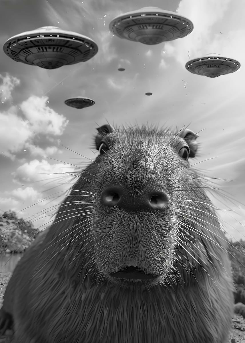 'UFO Alien Capybara' Poster, picture, metal print, paint by Henning ...