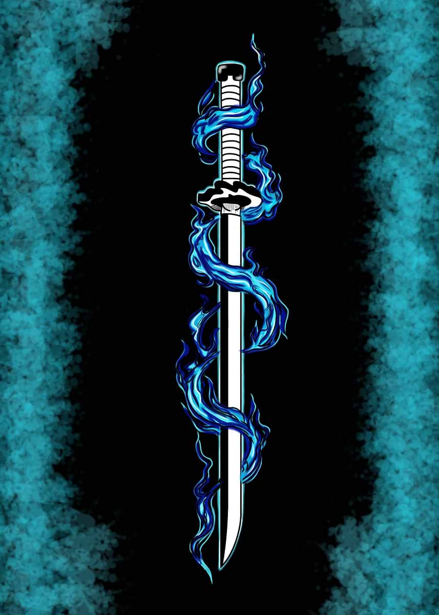 'Blue Fire Sword' Poster, picture, metal print, paint by Anam Hanif ...