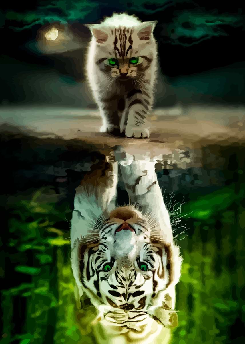 'Cat Reflection Tiger' Poster, picture, metal print, paint by Avoudyn ...