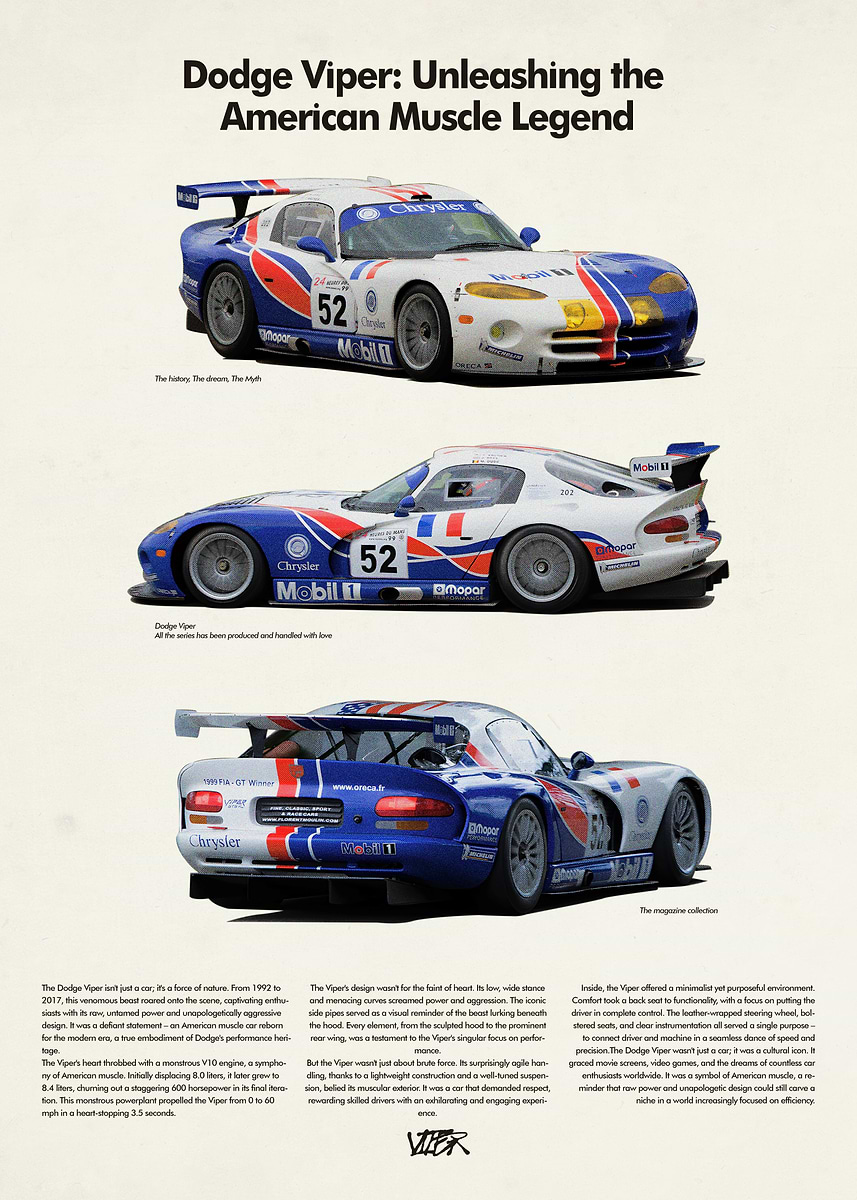 'Dodge Viper GTS R' Poster, picture, metal print, paint by Aliigal ...