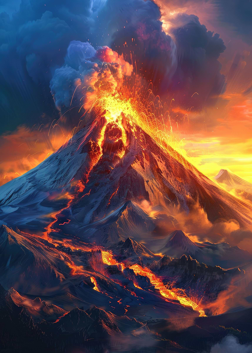 'Volcano Eruption' Poster, picture, metal print, paint by Jan | Displate