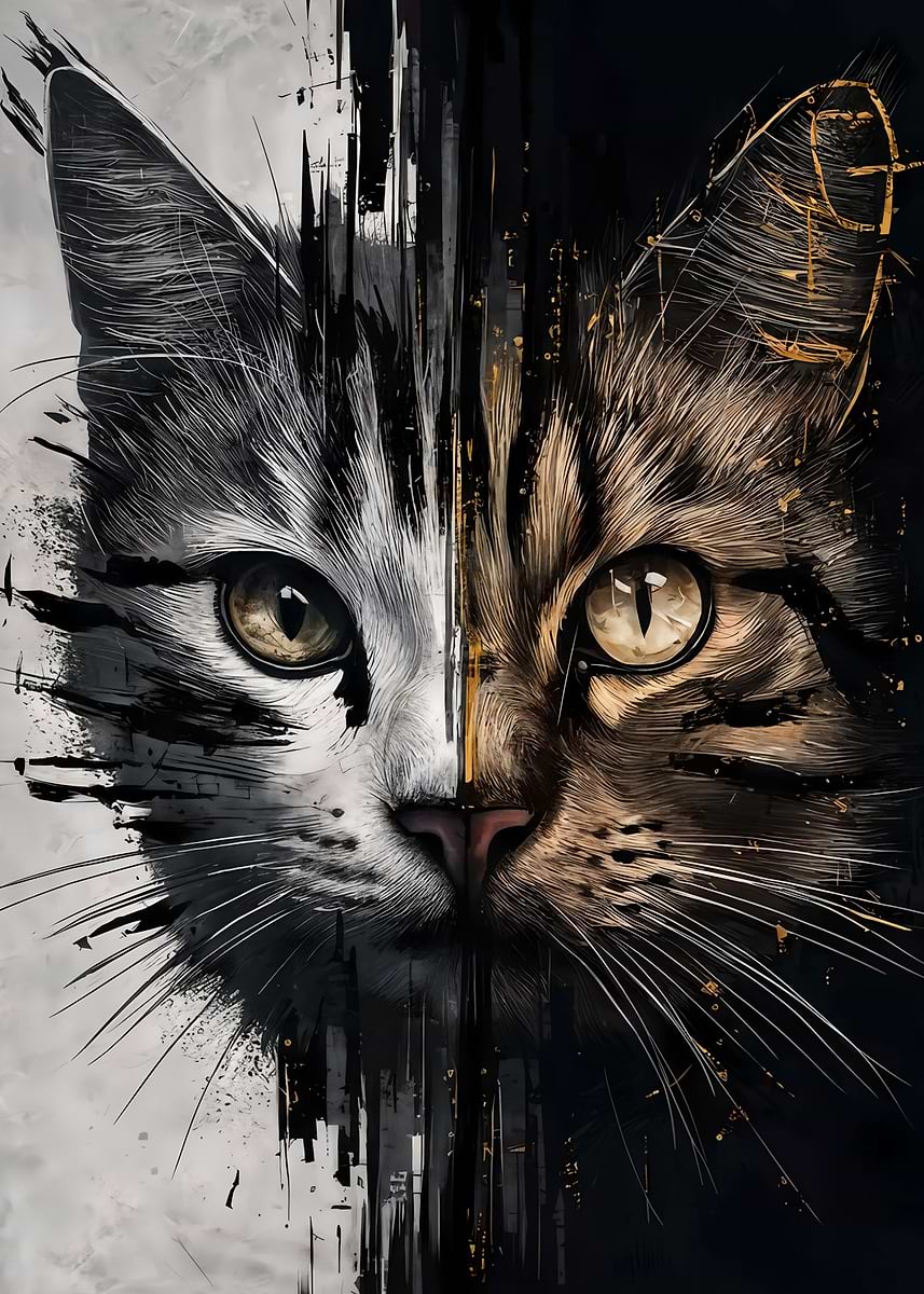 'Cat' Poster, picture, metal print, paint by Lukasz Kobylka | Displate