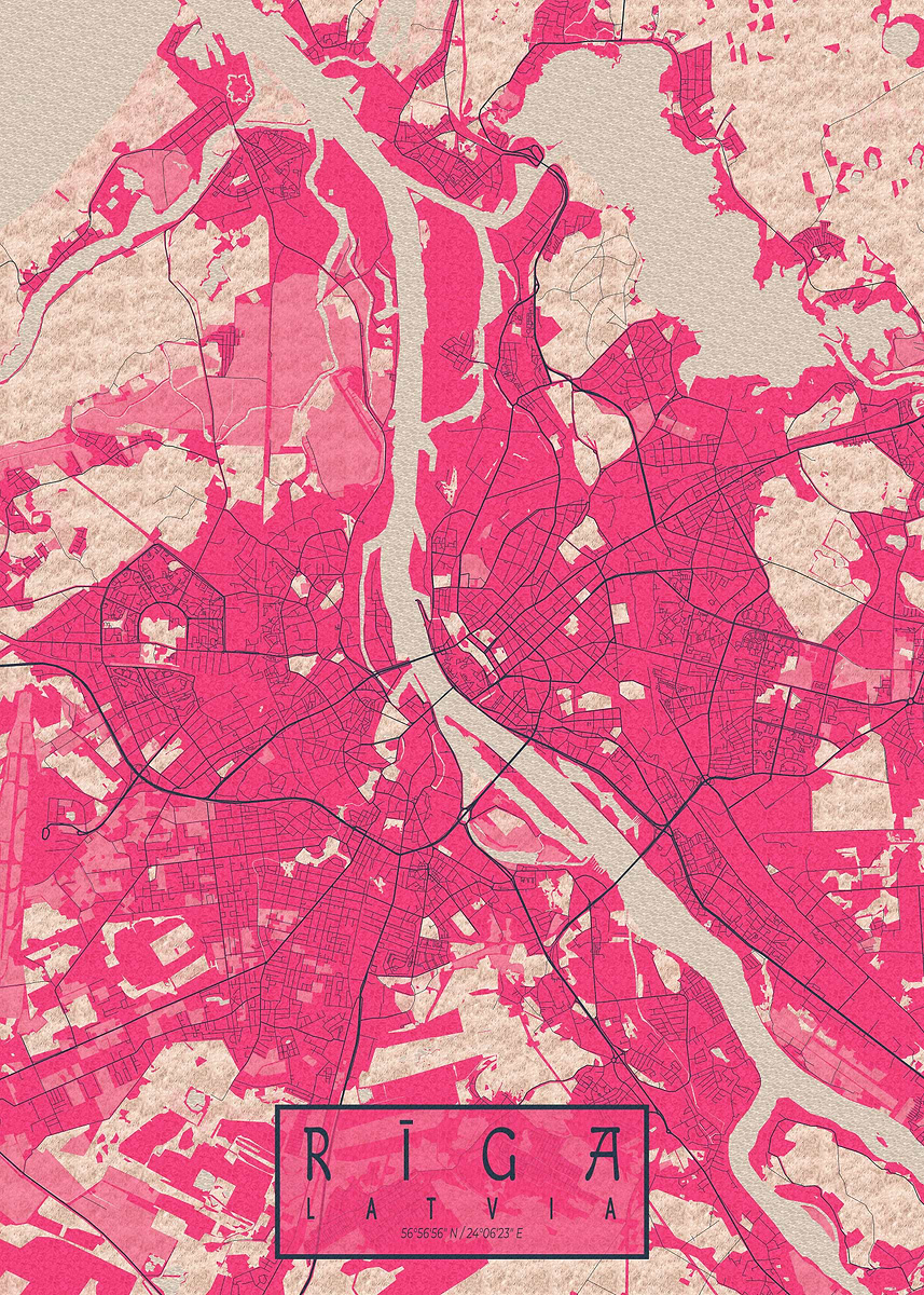 'Riga City Map Latvia Bloss' Poster, picture, metal print, paint by ...