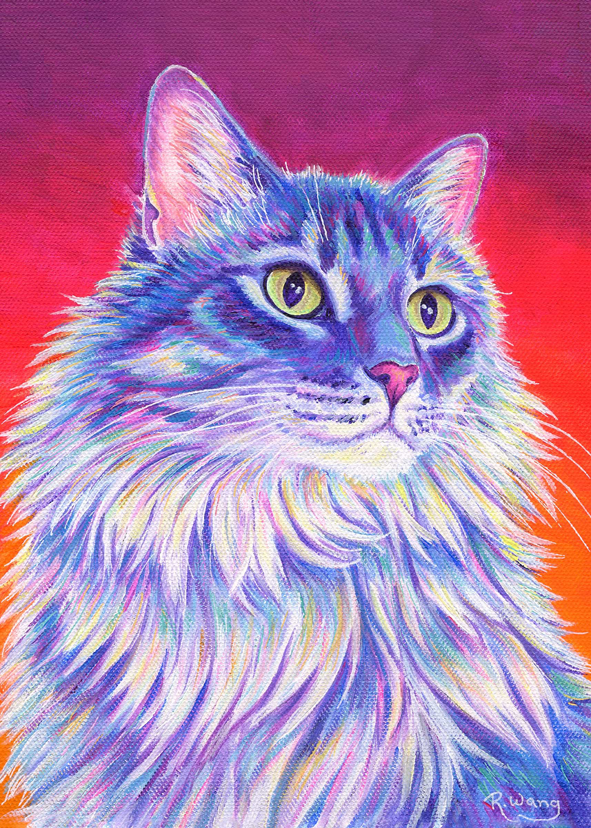 'Purple Tabby Cat' Poster, picture, metal print, paint by Rebecca Wang ...