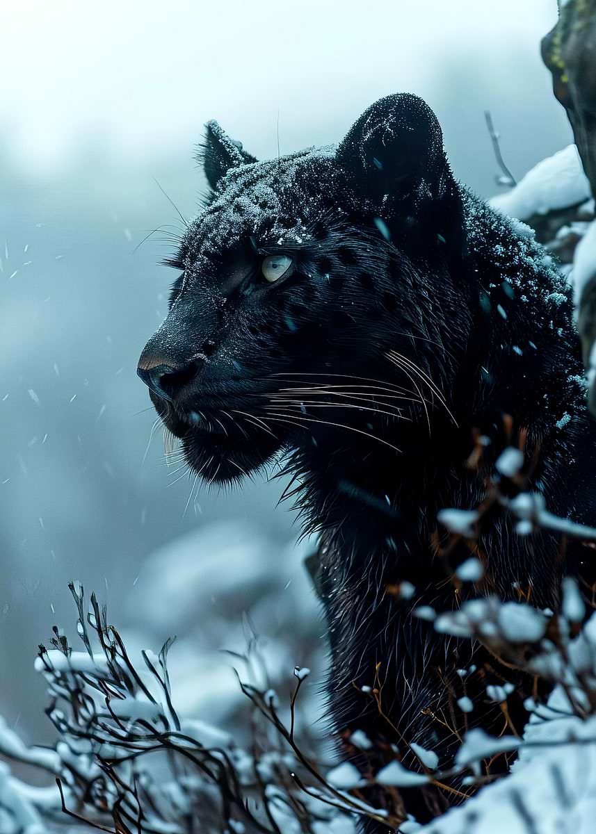'Black Panther in snow' Poster, picture, metal print, paint by thanh ...