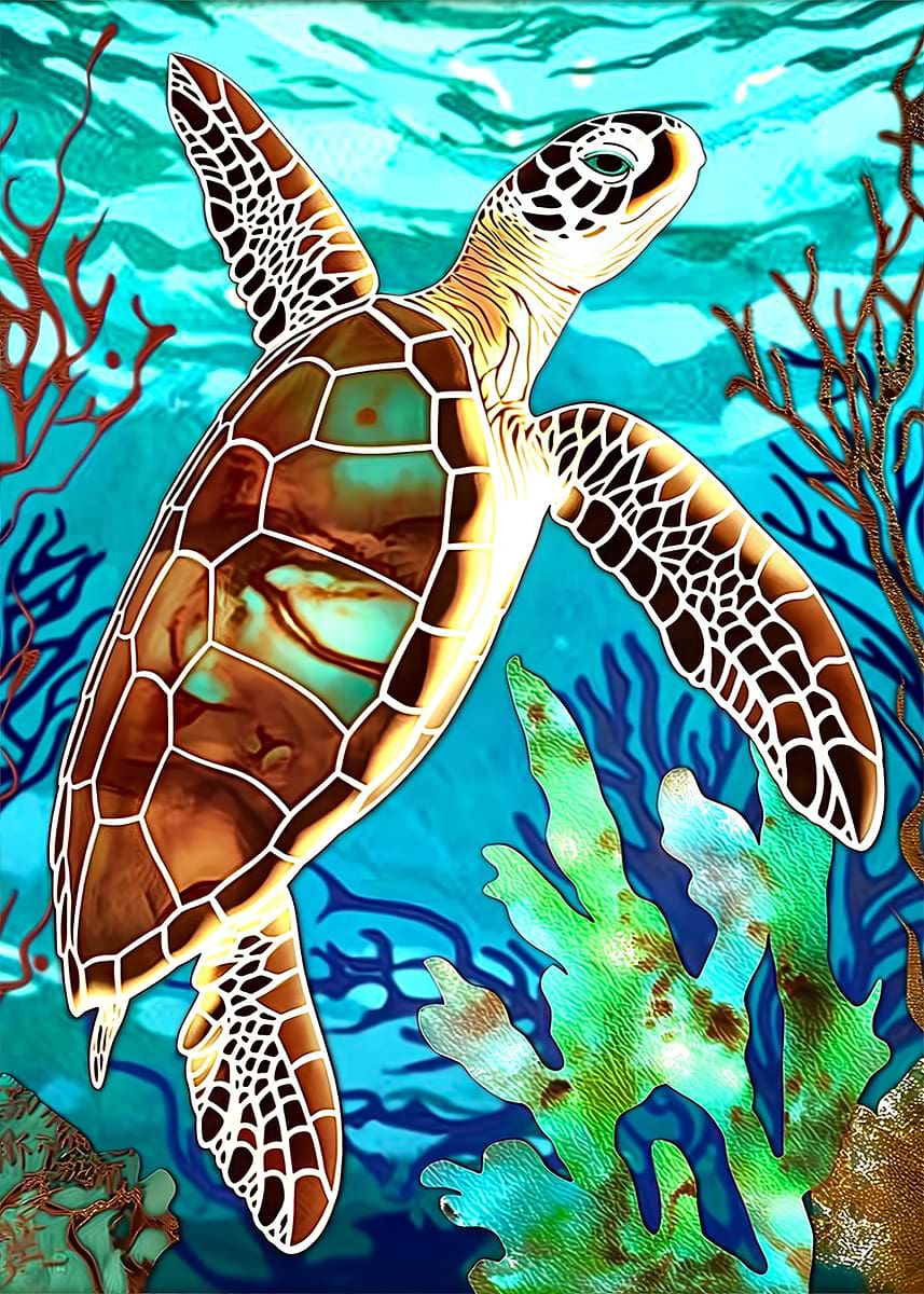 'Colorful Sea turtle art' Poster, picture, metal print, paint by Leika ...