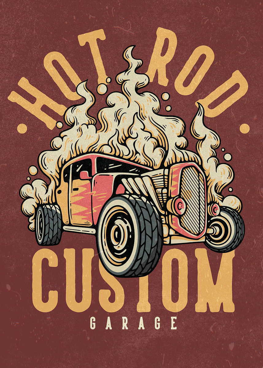 'Hot rod' Poster, picture, metal print, paint by Caravan Studio | Displate