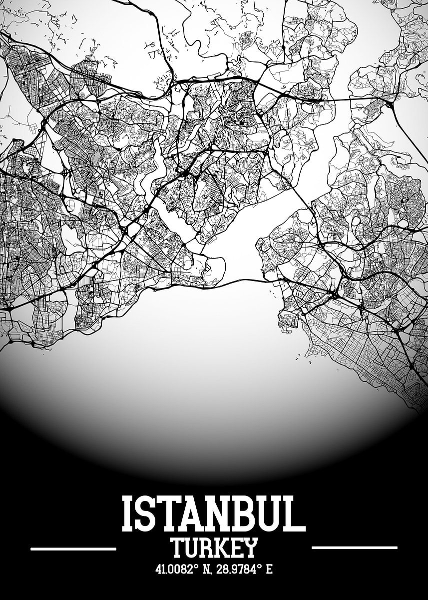 'Istanbul City Map White' Poster, picture, metal print, paint by ...