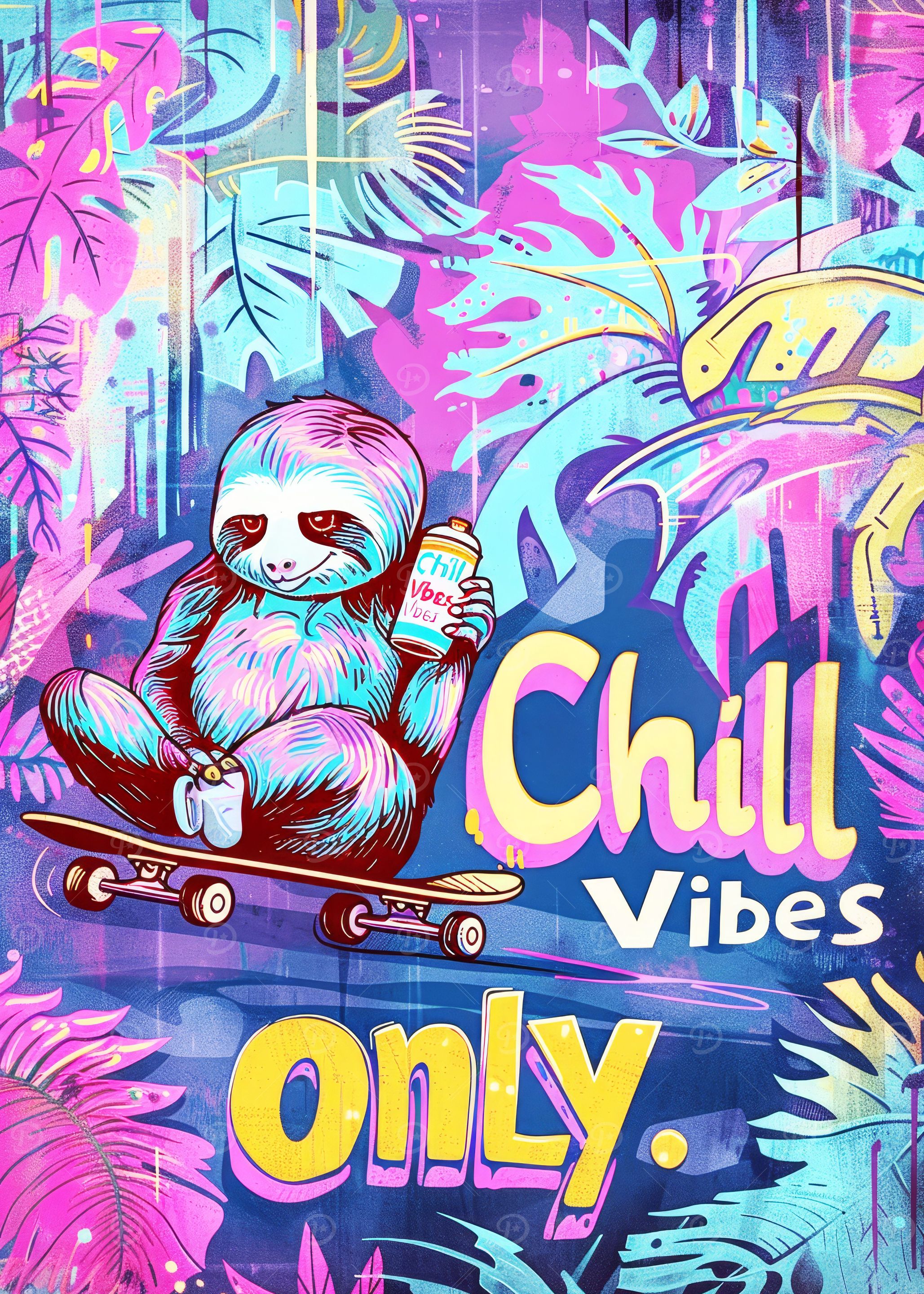 'Chill Vibes Only Sloth' Poster, picture, metal print, paint by Zach ...