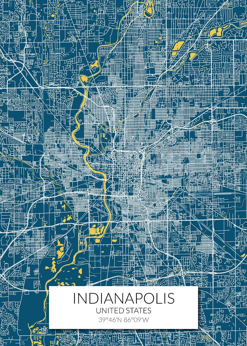 'Indianapolis Blue Map' Poster, picture, metal print, paint by dkDesign ...