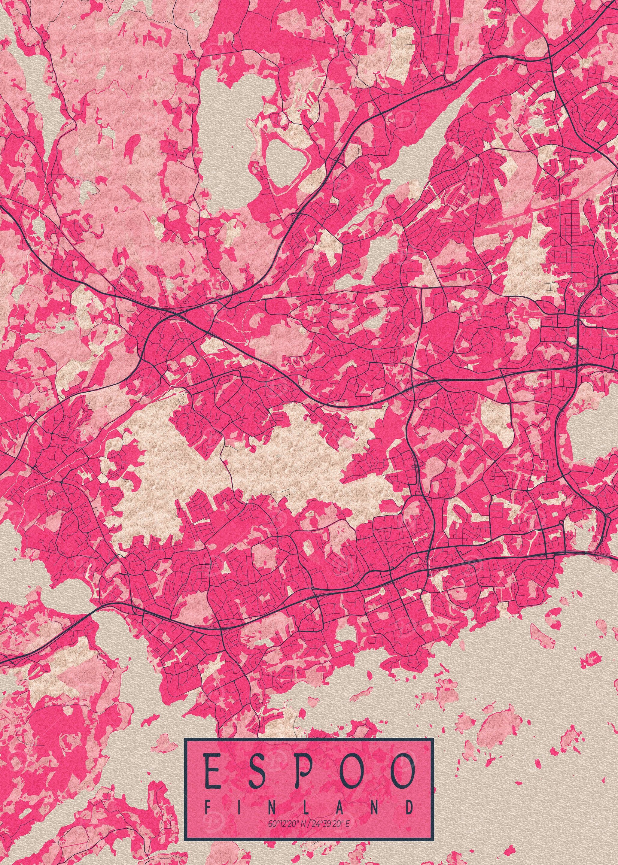 'Espoo City Map Blossom' Poster, picture, metal print, paint by deMAP ...