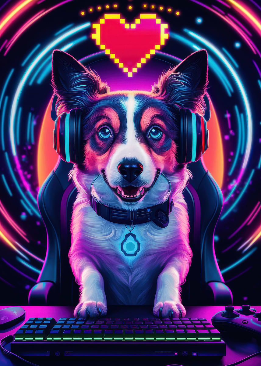'Dog Gaming Dogs' Poster, picture, metal print, paint by DecoyDesign ...