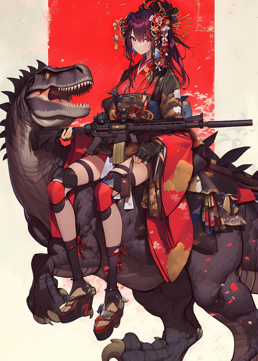 'Geisha Dinosaur Guardian' Poster, picture, metal print, paint by Luong ...