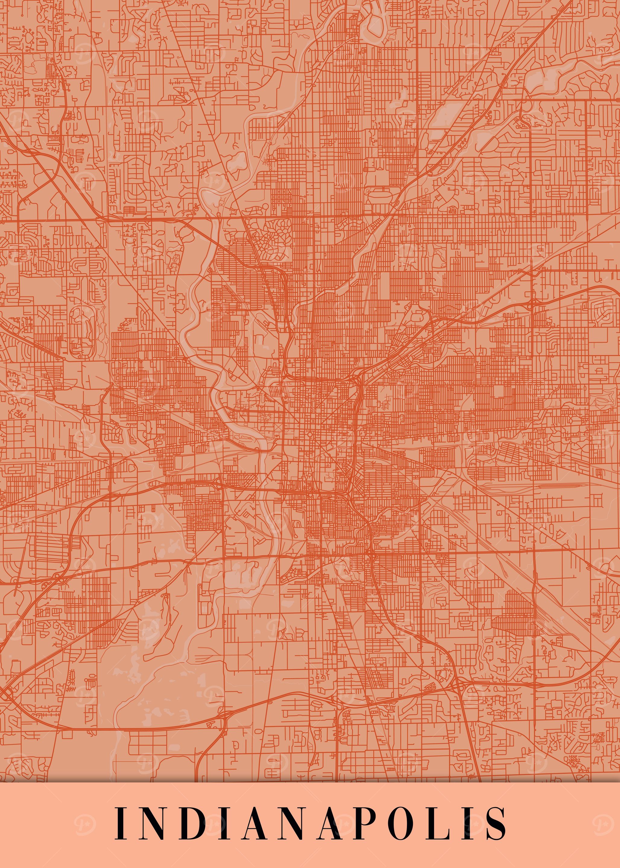 'Indianapolis Orange Map' Poster, picture, metal print, paint by ...