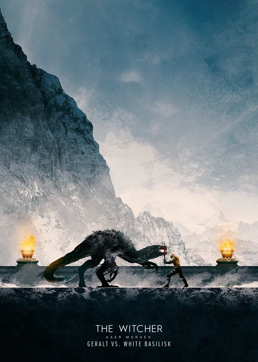 'Geralt vs Basilisk' Poster, picture, metal print, paint by The Witcher ...
