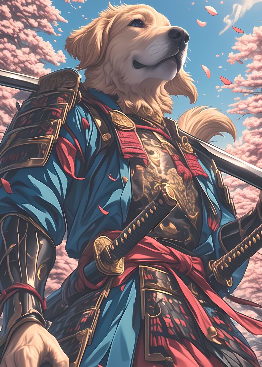 'Golden Retriever Samurai' Poster, picture, metal print, paint by ...