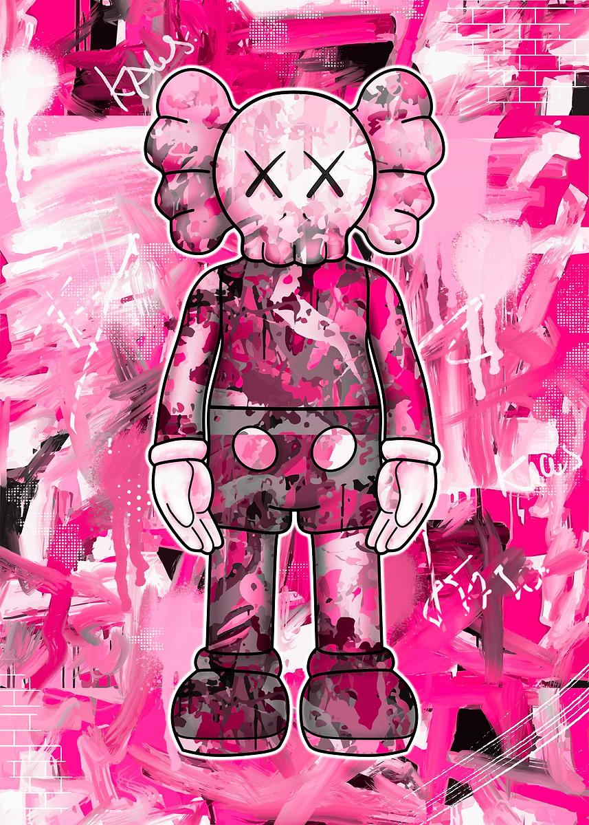 'pink kaws' Poster, picture, metal print, paint by Boon Edgar | Displate
