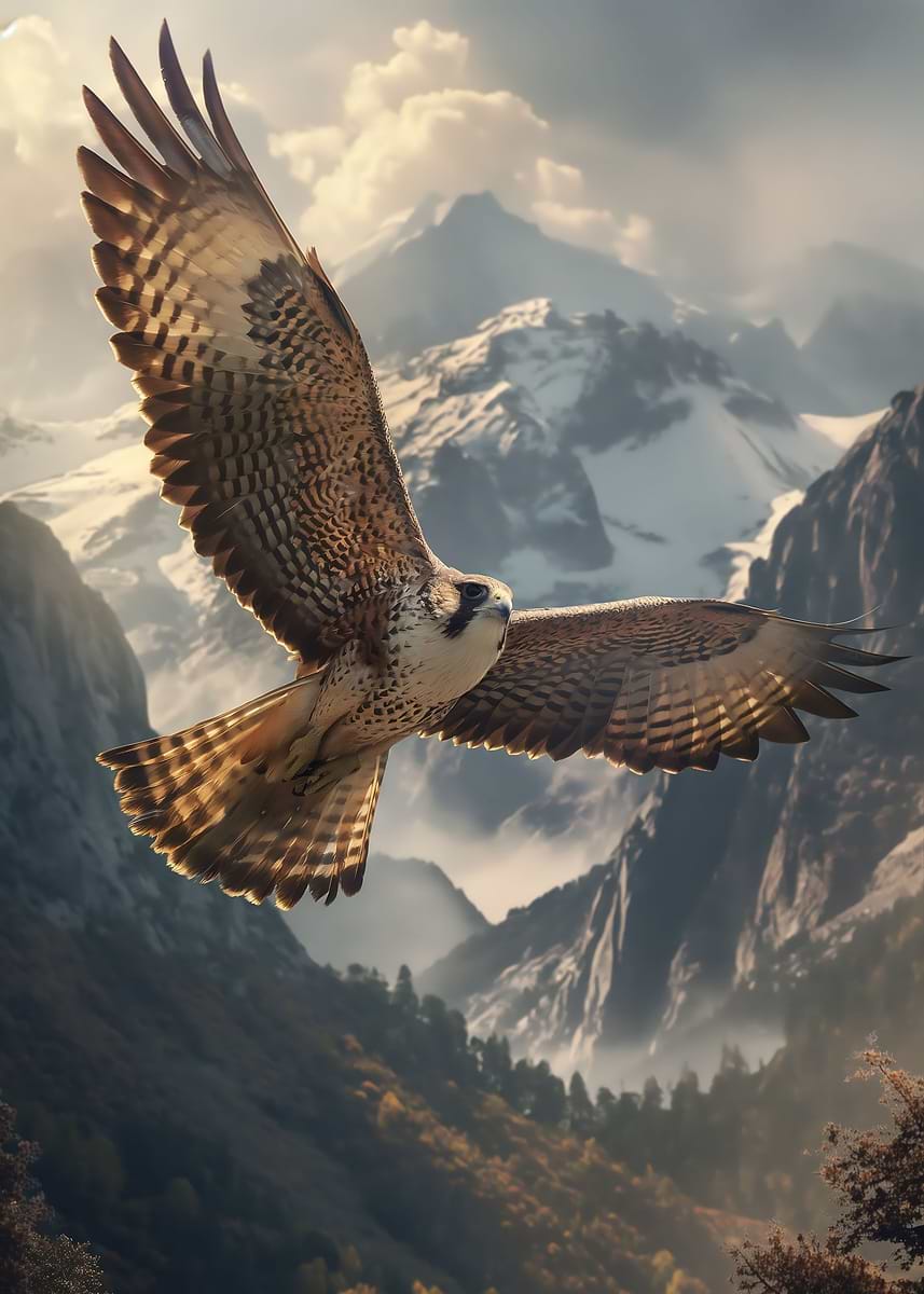 'Falcon in Flight' Poster, picture, metal print, paint by Rawbin | Displate