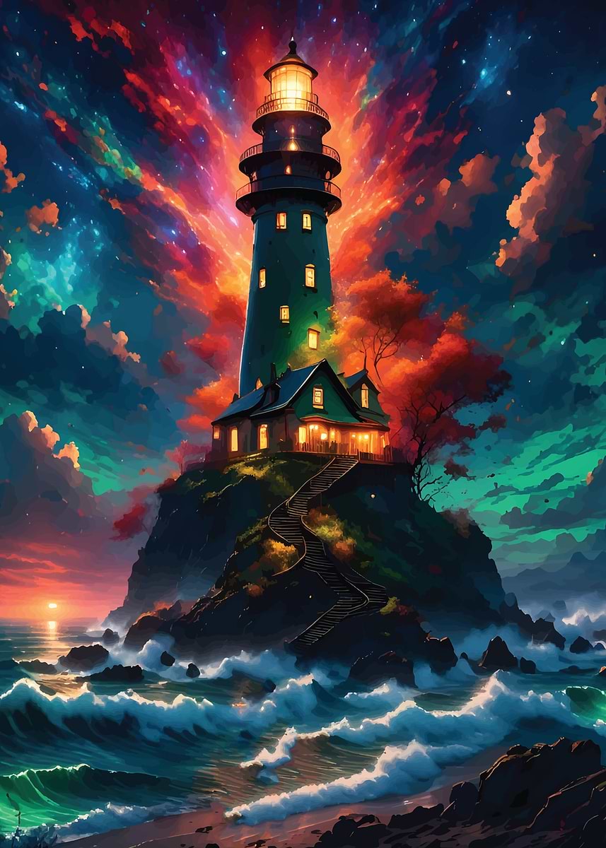 'Fantasy lighthouse' Poster, picture, metal print, paint by ALEX GREZ ...