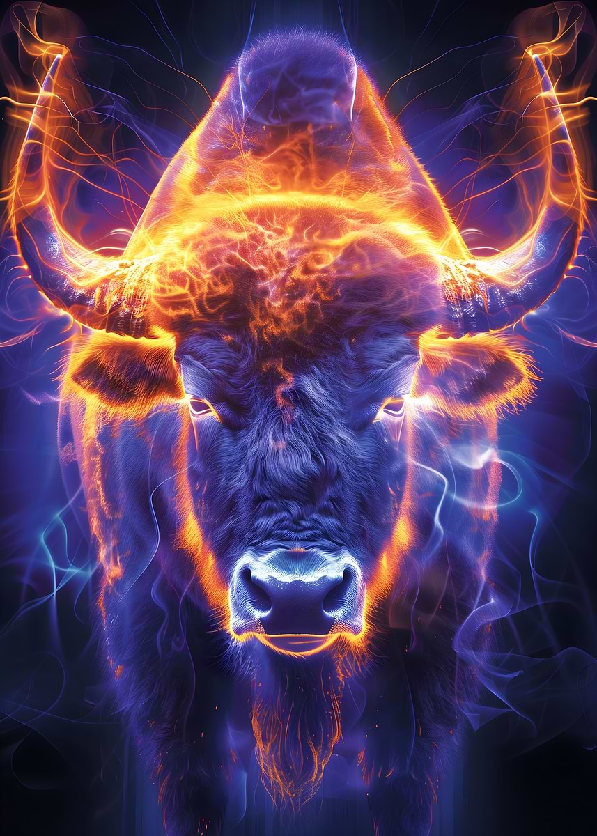 'Glowing Buffalo Charge' Poster, picture, metal print, paint by Dennex ...