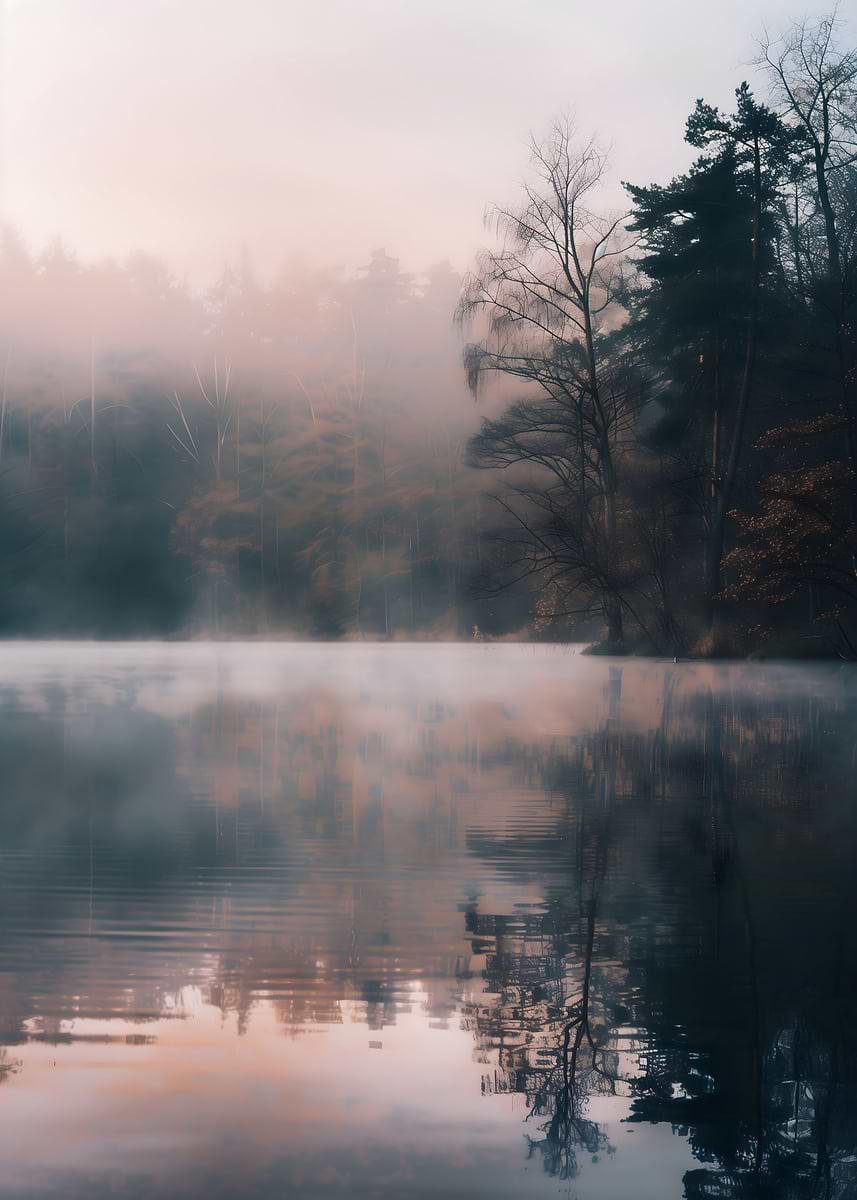 'Misty Forest Reflections' Poster, picture, metal print, paint by ...