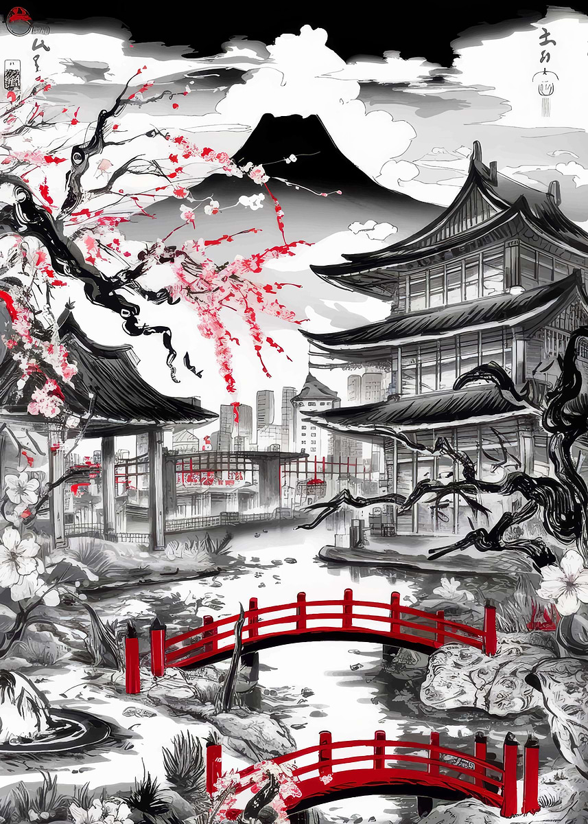 'Japanese cherry blossom' Poster, picture, metal print, paint by ...
