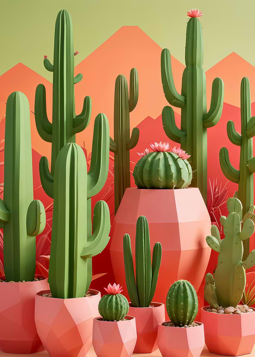 'cactus plants of different' Poster, picture, metal print, paint by ...
