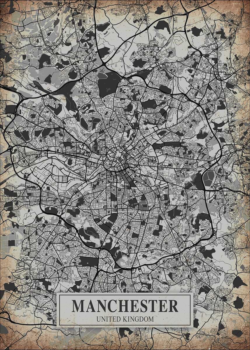 'Manchester UK City Map' Poster, picture, metal print, paint by Artbe ...