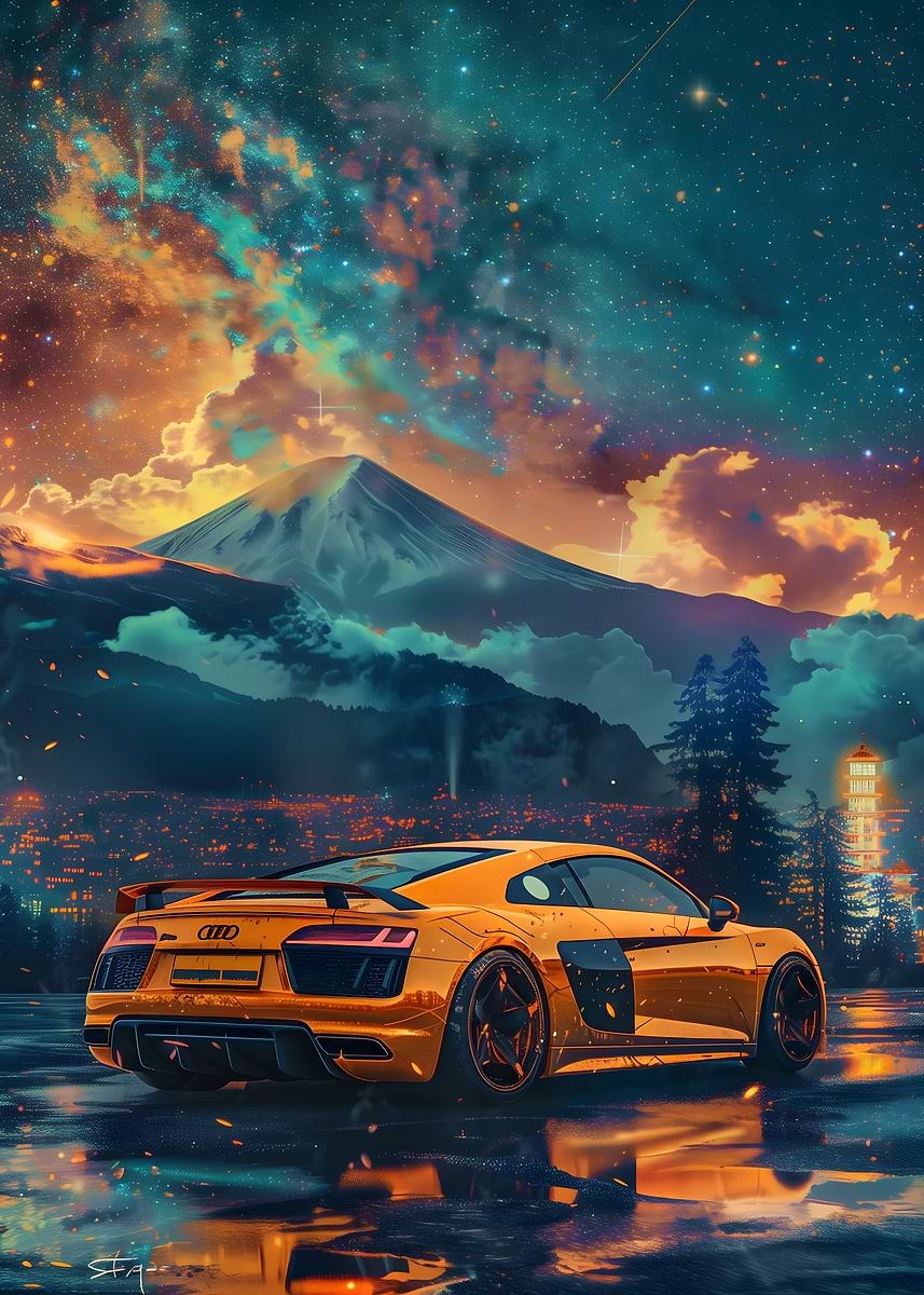 'Audi R8 Fuji neon Galaxy' Poster, picture, metal print, paint by Mose ...
