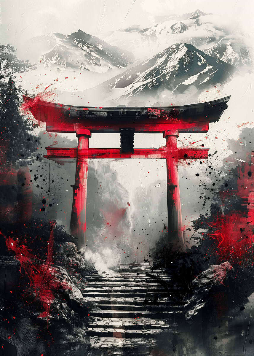 'Japanese Torii Gate Ink' Poster, picture, metal print, paint by ...