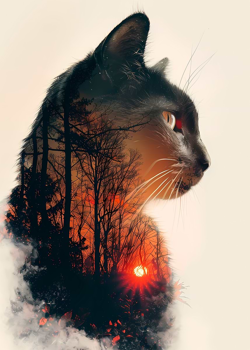 'Cat Nature' Poster, picture, metal print, paint by Pozter | Displate