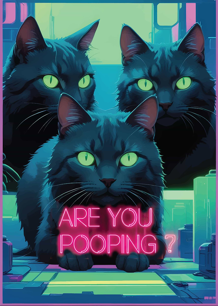 'Fat Cat Toilet are pooping' Poster, picture, metal print, paint by ...
