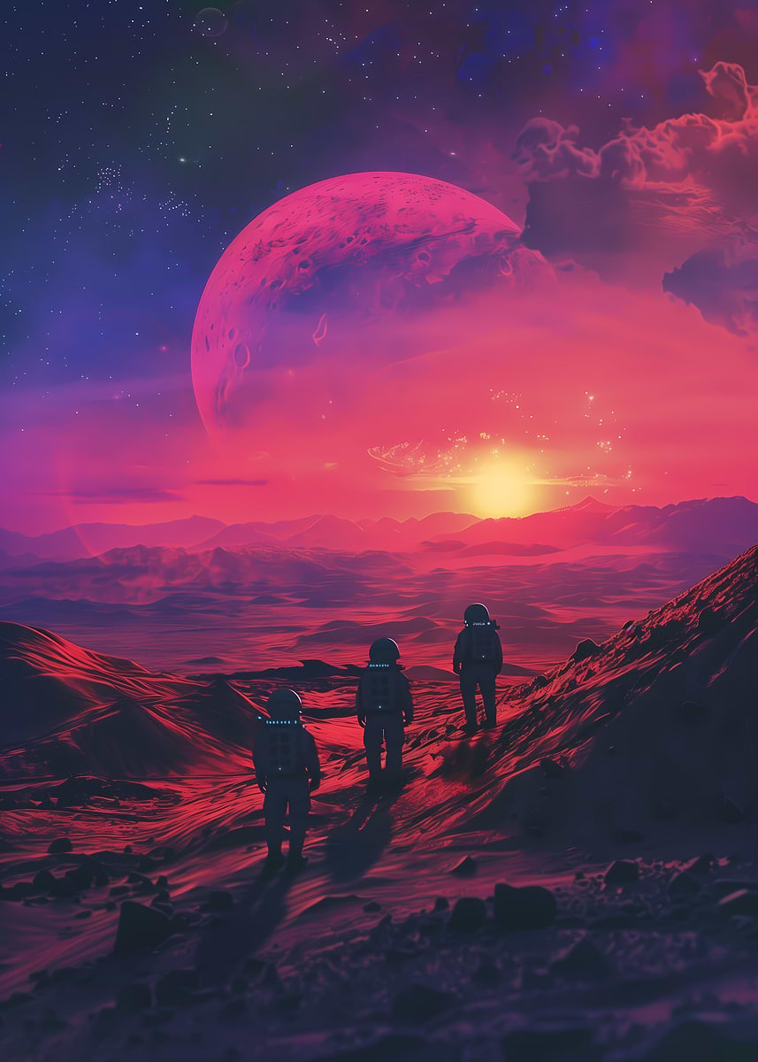 'Sunset on Mars Astronaut' Poster, picture, metal print, paint by ...