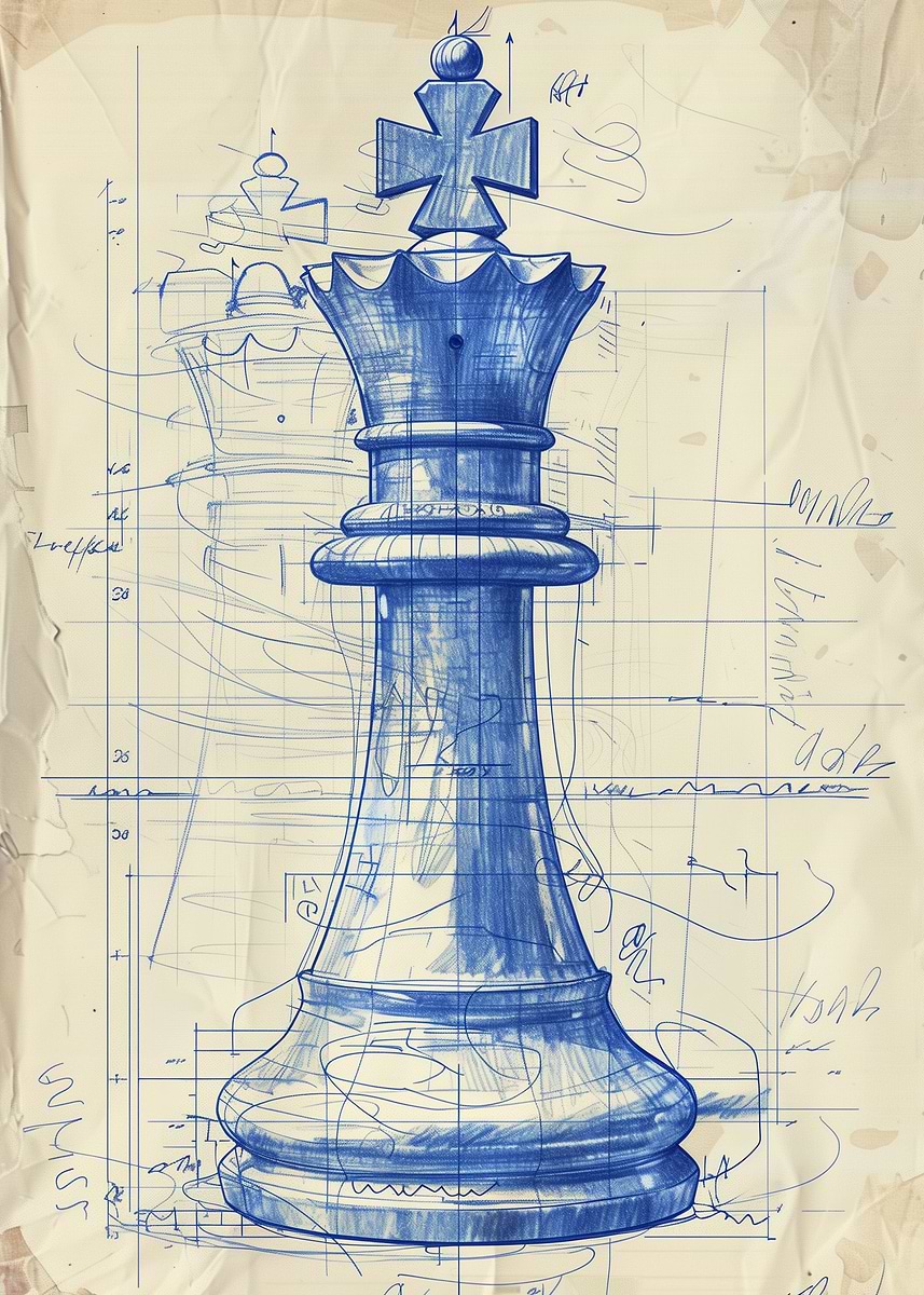 'Queen Chess Blueprint' Poster, picture, metal print, paint by Eline ...