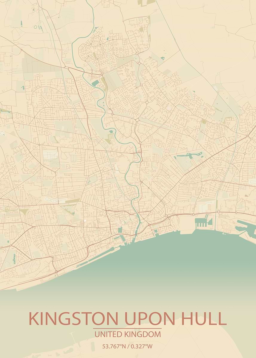 'Kingston upon Hull UK Map' Poster, picture, metal print, paint by Wall ...