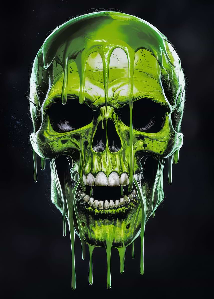'Skeleton Skull Green Slime' Poster, picture, metal print, paint by ...