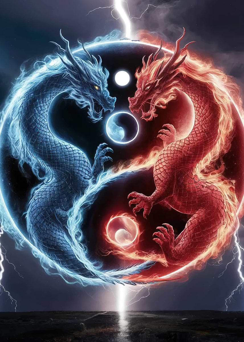 'Dragon Yin Yang' Poster, picture, metal print, paint by Glenda Simpson ...