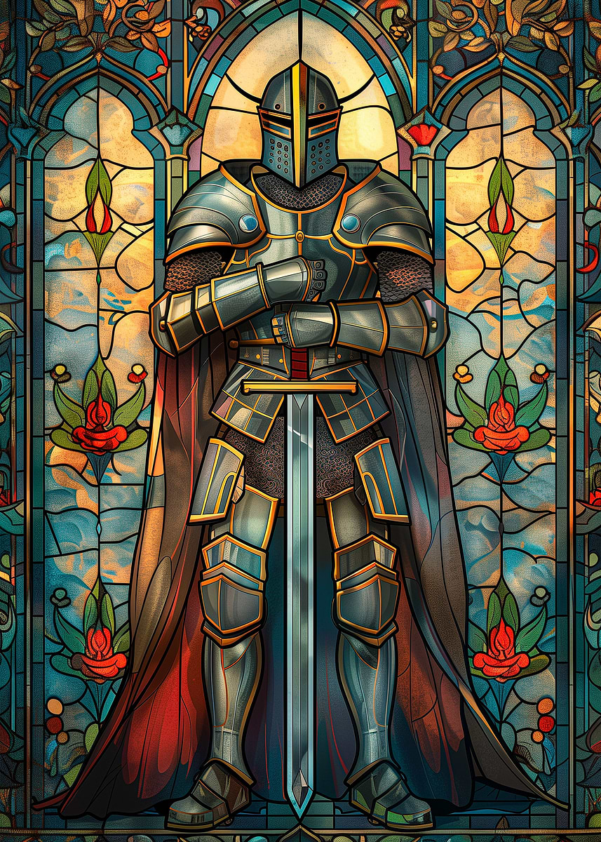 'Knight Paladin Stain Glass' Poster, picture, metal print, paint by ...