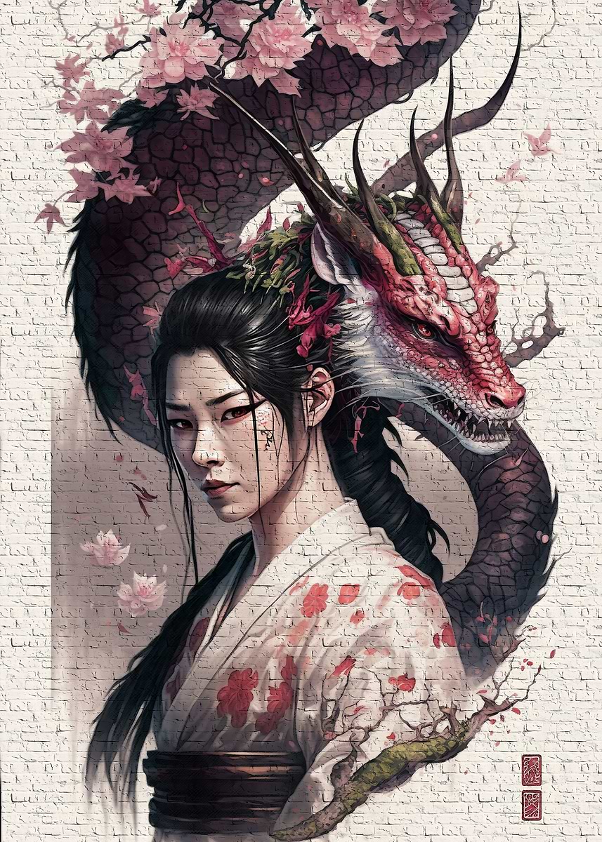 'Geisha Dragon ' Poster, picture, metal print, paint by Graphic ...