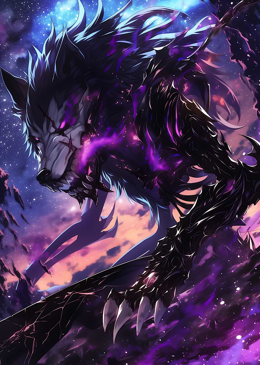 'Anime Purple Demon Wolf' Poster, picture, metal print, paint by ...