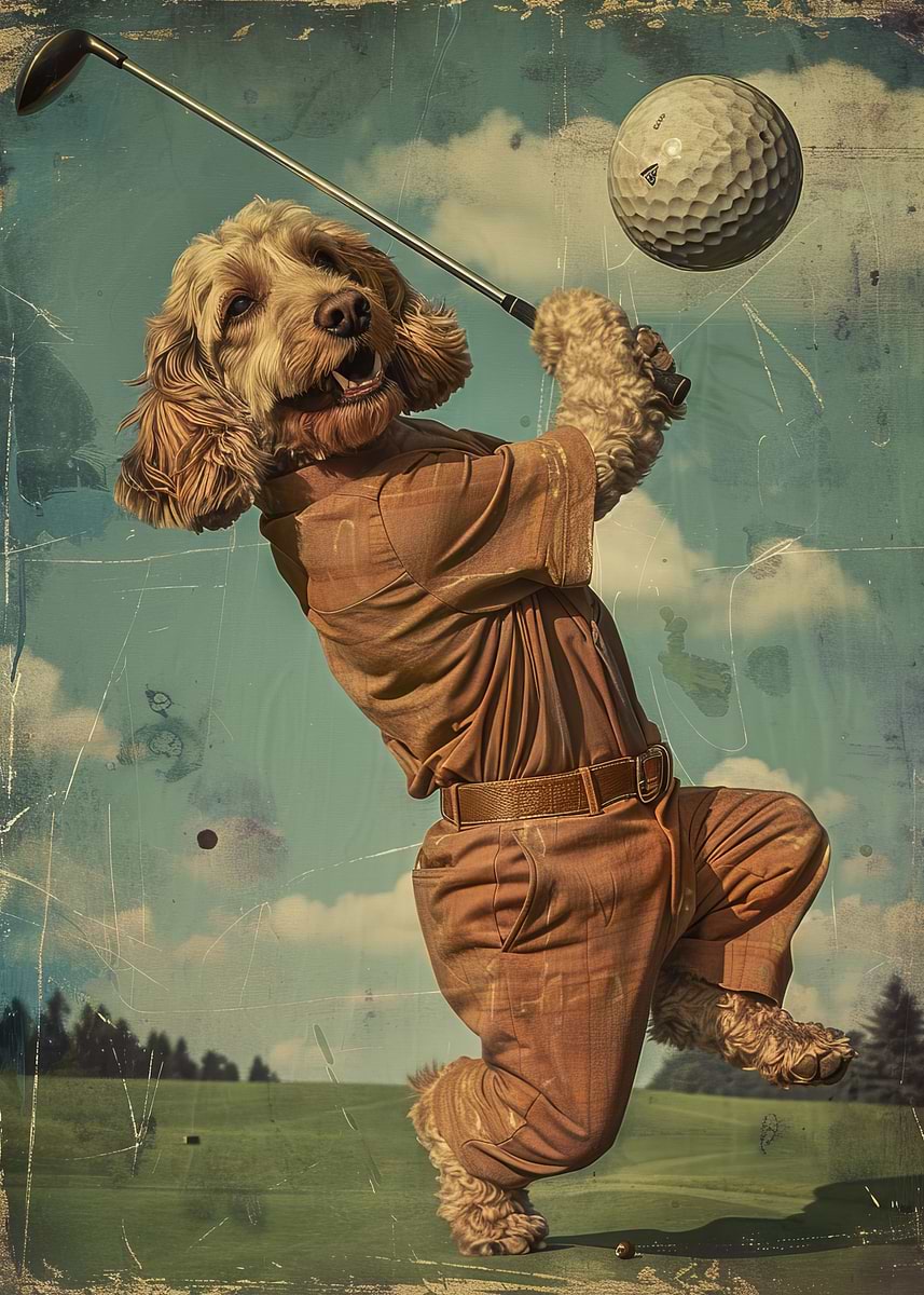 'A dog playing golf' Poster, picture, metal print, paint by Karolina ...